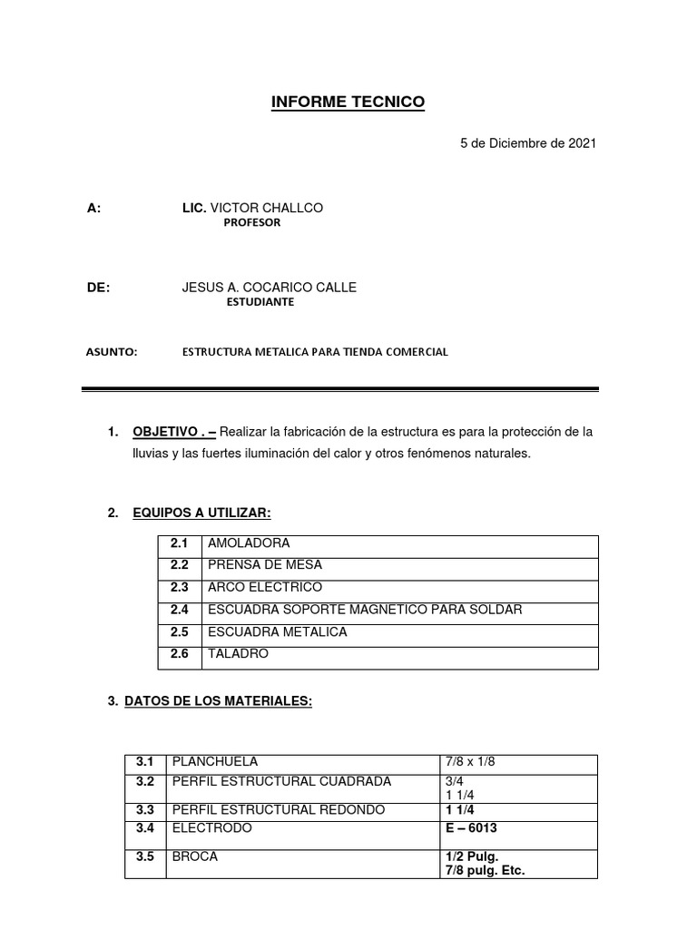 Informe Tecnico Sol.. | PDF | Soldadura | Construcción
