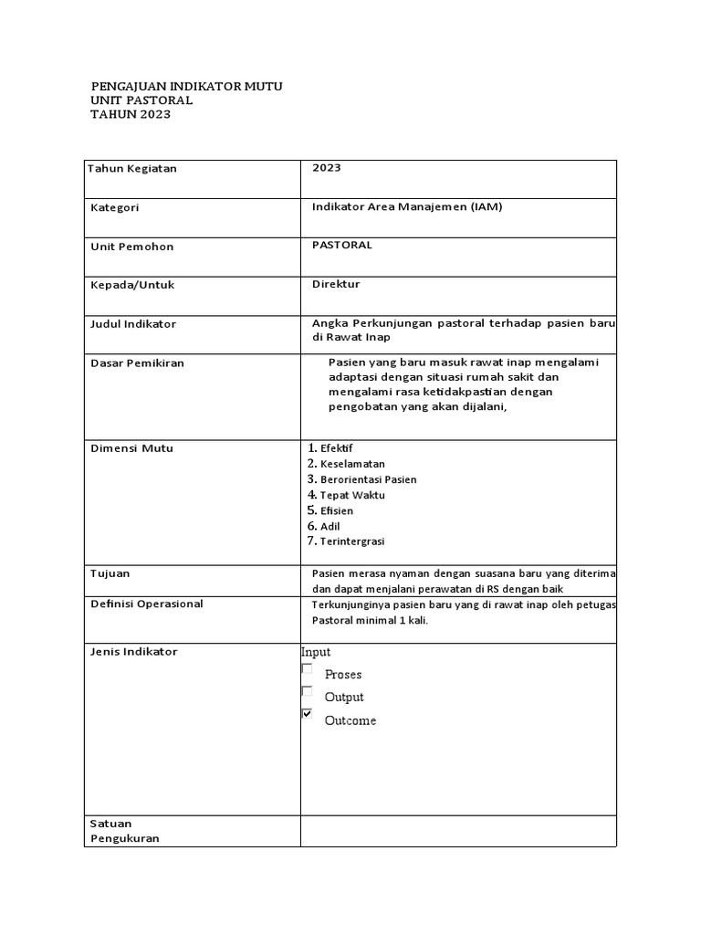 Form Pengajuan Indikator Mutu | PDF