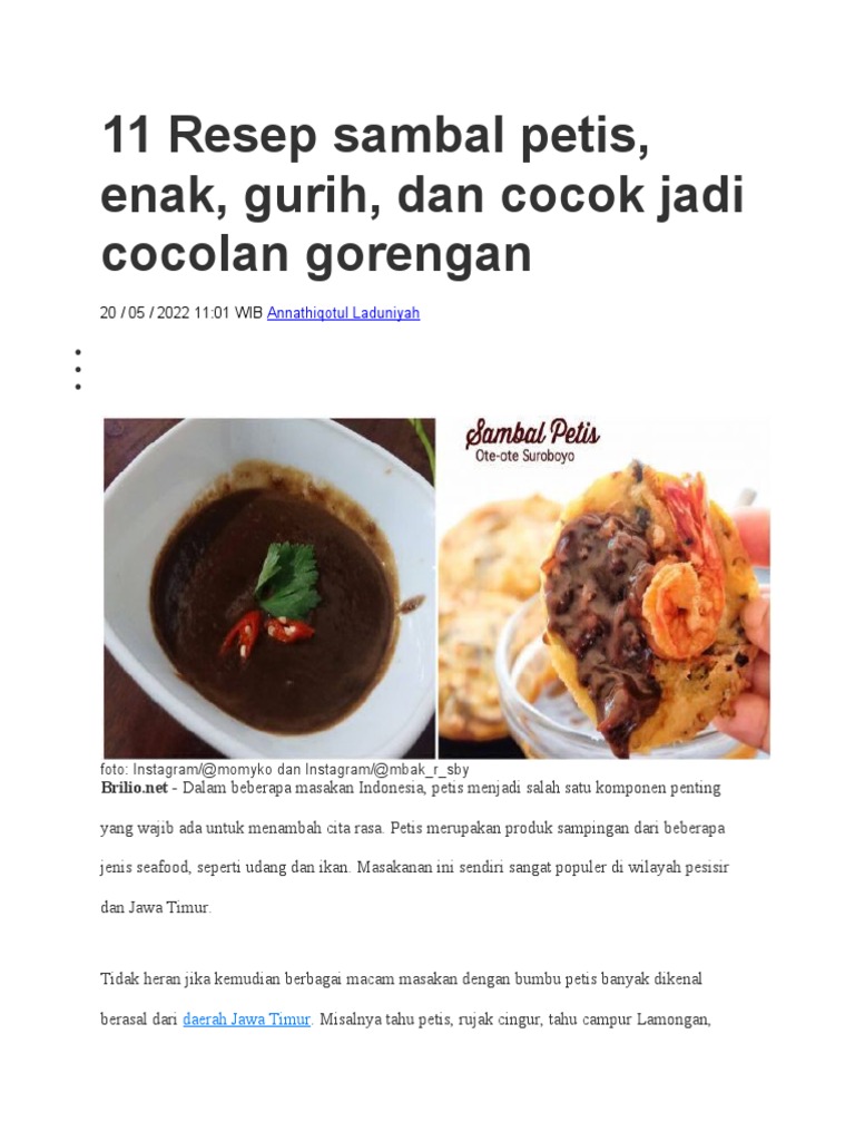 11 Resep Sambal Petis | PDF