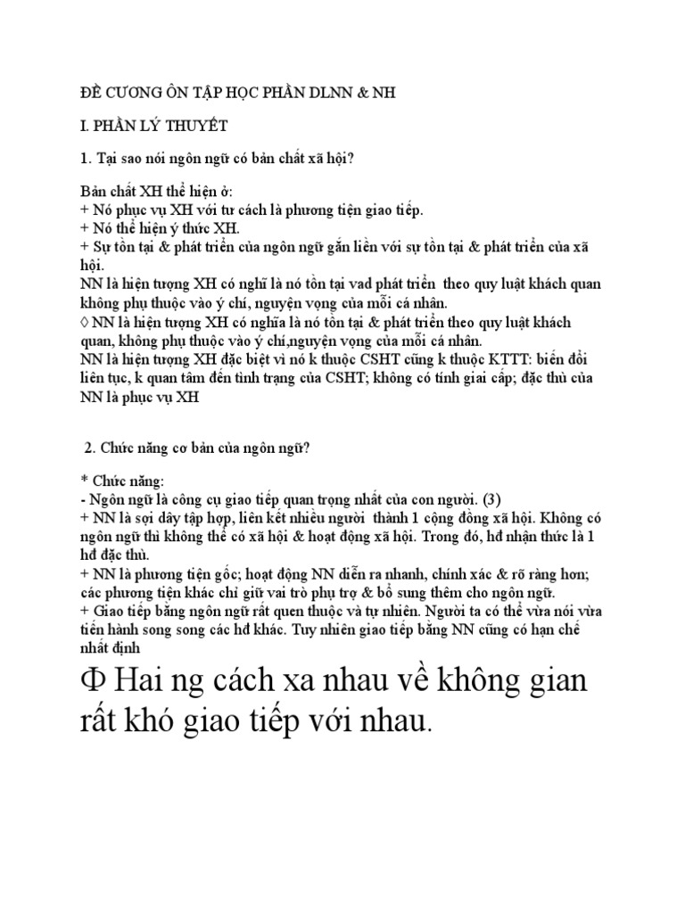ĐỀ CƯƠNG ÔN TẬP HỌC PHẦN DLNN | PDF