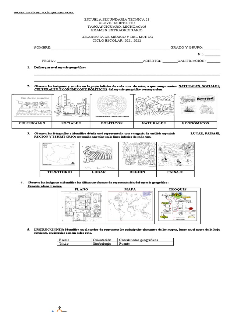 Examen de Geografía de México y del Mundo: Componentes del Espacio ...