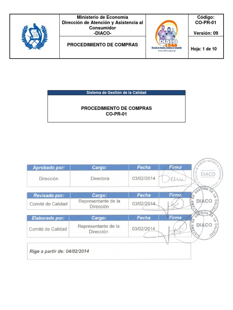 Procedimiento de Compras | Descargar gratis PDF | Presupuesto | Calidad (comercial)