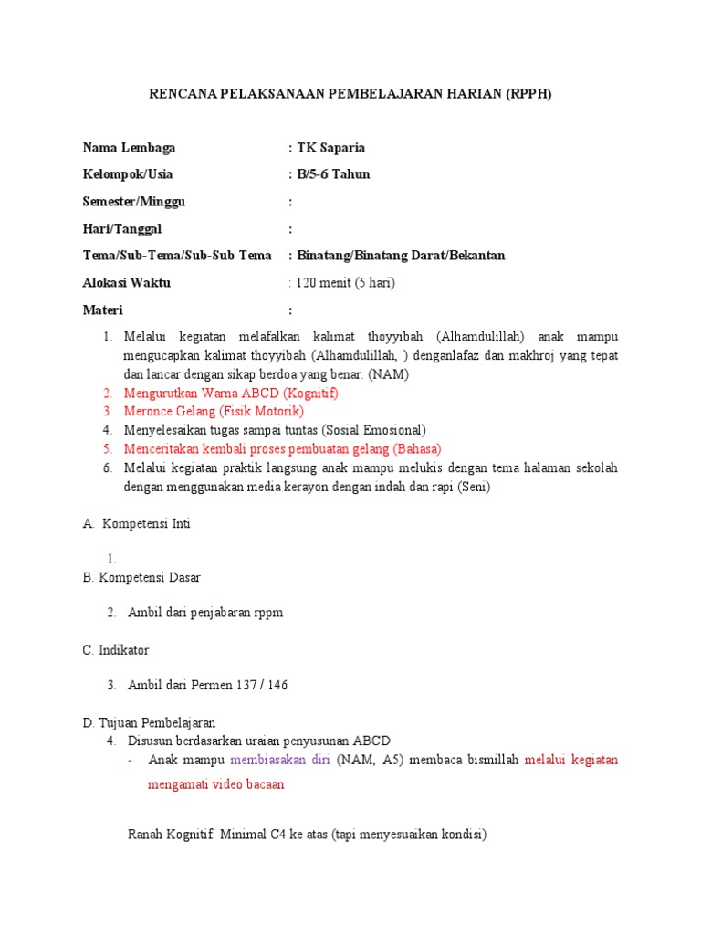Contoh Format RPPH - Pertemuan 3 | PDF
