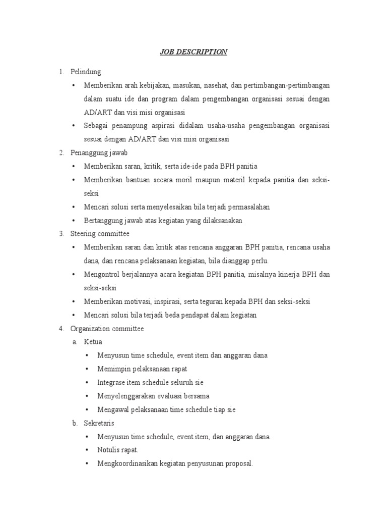 Jobdesk Panitia | PDF