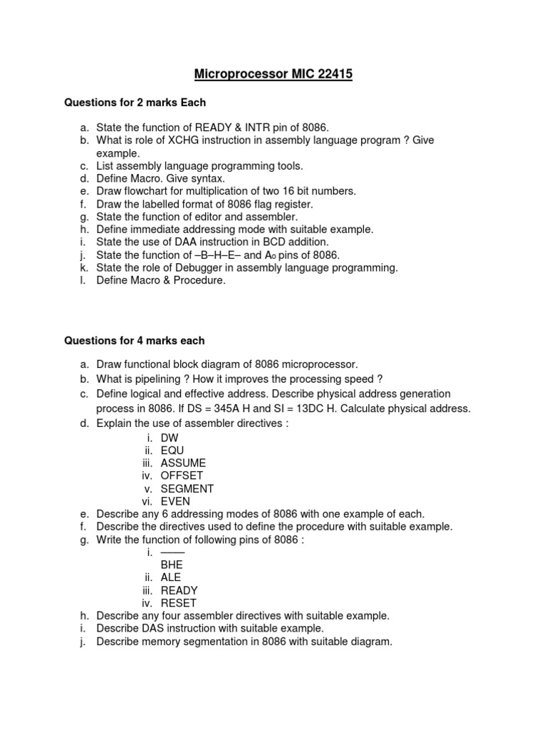 MIC QB Units 2.5 | PDF | Assembly Language | Integrated Circuit
