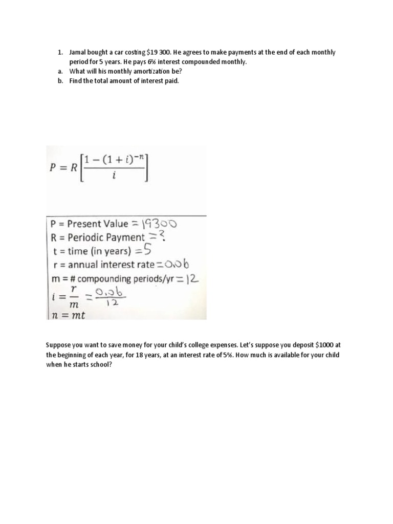 Calculate monthly car payments, total interest, and college savings ...