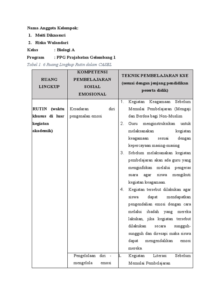 Tabel 1 RK Sosial Emosional | PDF