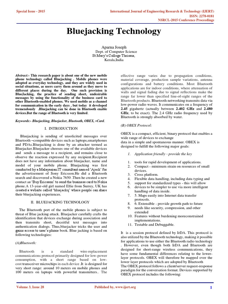Bluejacking Technology IJERTCONV3IS28014 | PDF | Bluetooth | Telephone