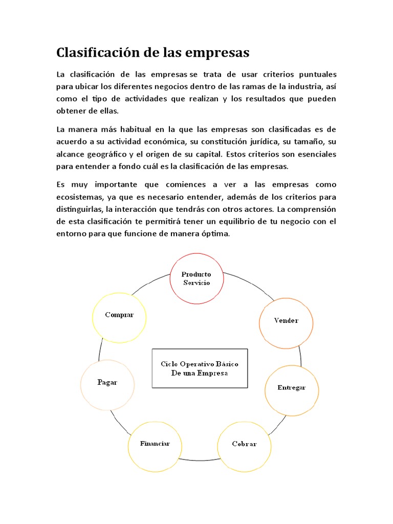 Clasificacion de Las Empresas - Ciclo Operativo de Una Empresa | PDF