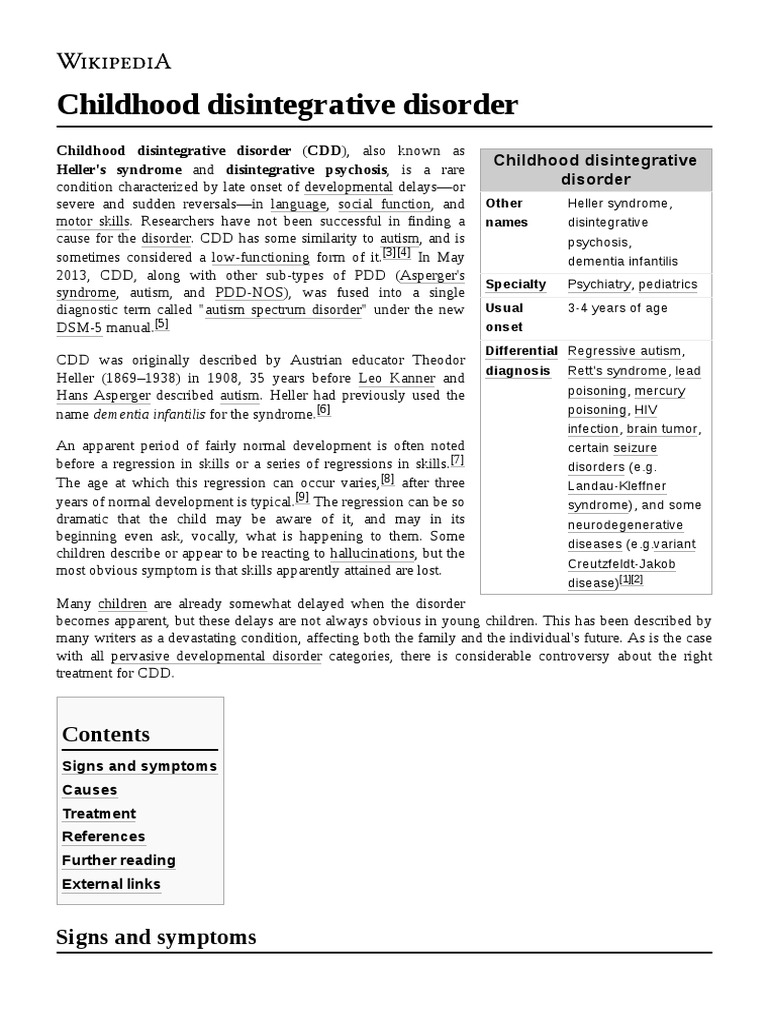Childhood Disintegrative Disorder | PDF | Neurology | Clinical Medicine
