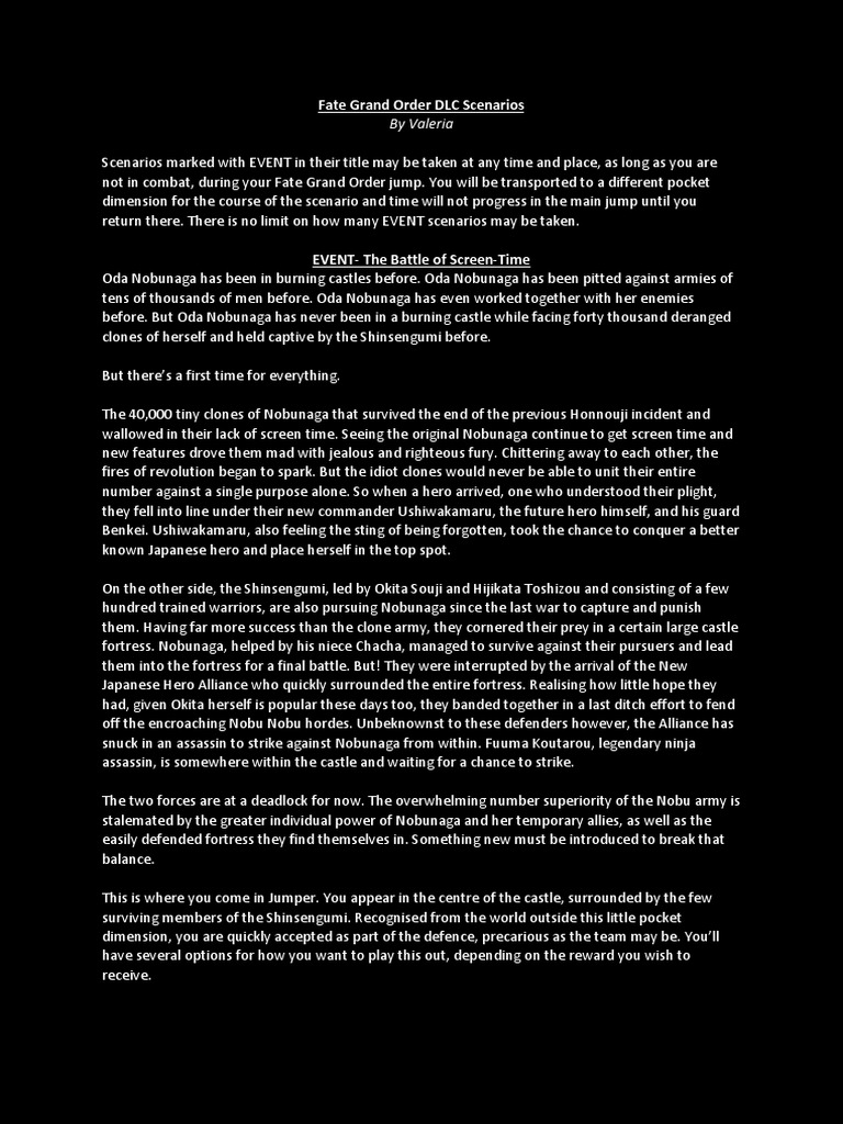 Fate Grand Order DLC Scenarios | PDF | General Fiction