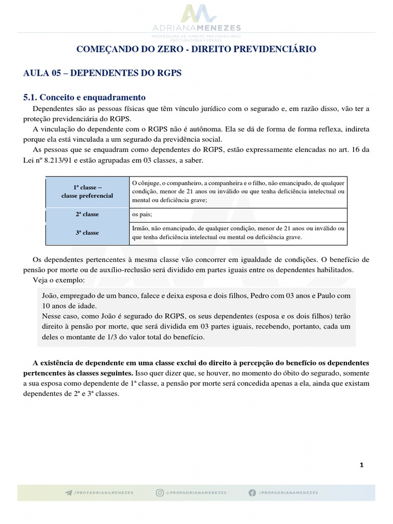 Dependentes do RGPS: Classes e Direitos | PDF | Pensão alimentícia ...