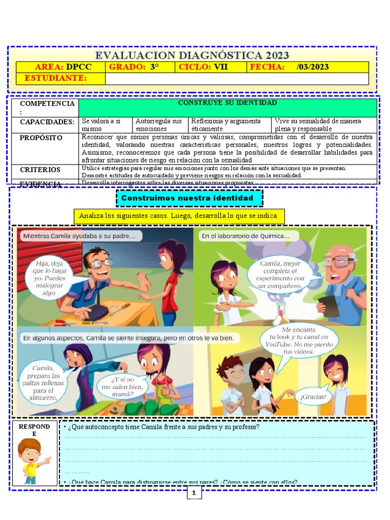 Eval. Diag. 3° DPCC 2023 1 | PDF | Las emociones | Estudios de género
