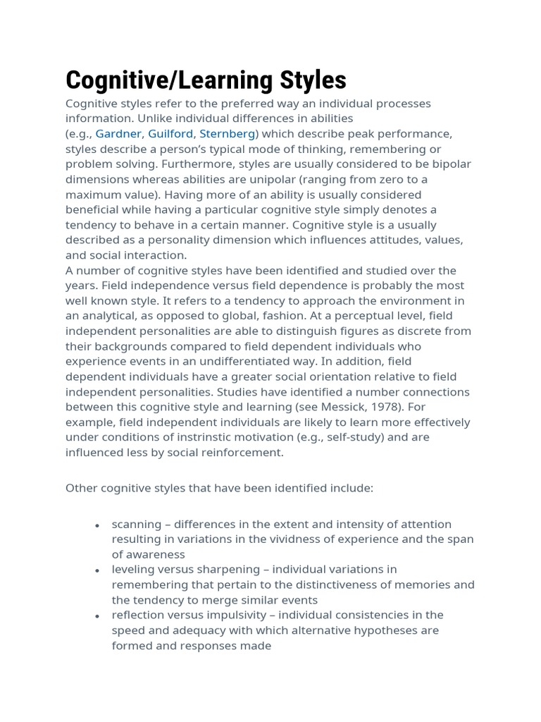 Cognitive Learning Style | PDF | Learning Styles | Learning