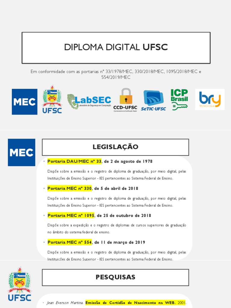 DIPLOMA DIGITAL UFSC. Em conformidade com as portarias nº 33_1978_MEC, 330_2018_MEC, 1095_2018 ...
