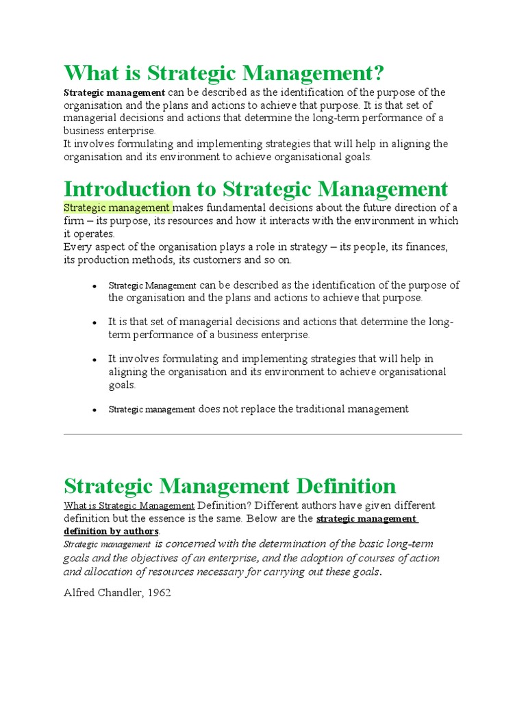 Strategic Management Notes 1-1 | PDF | Strategic Management | Goal