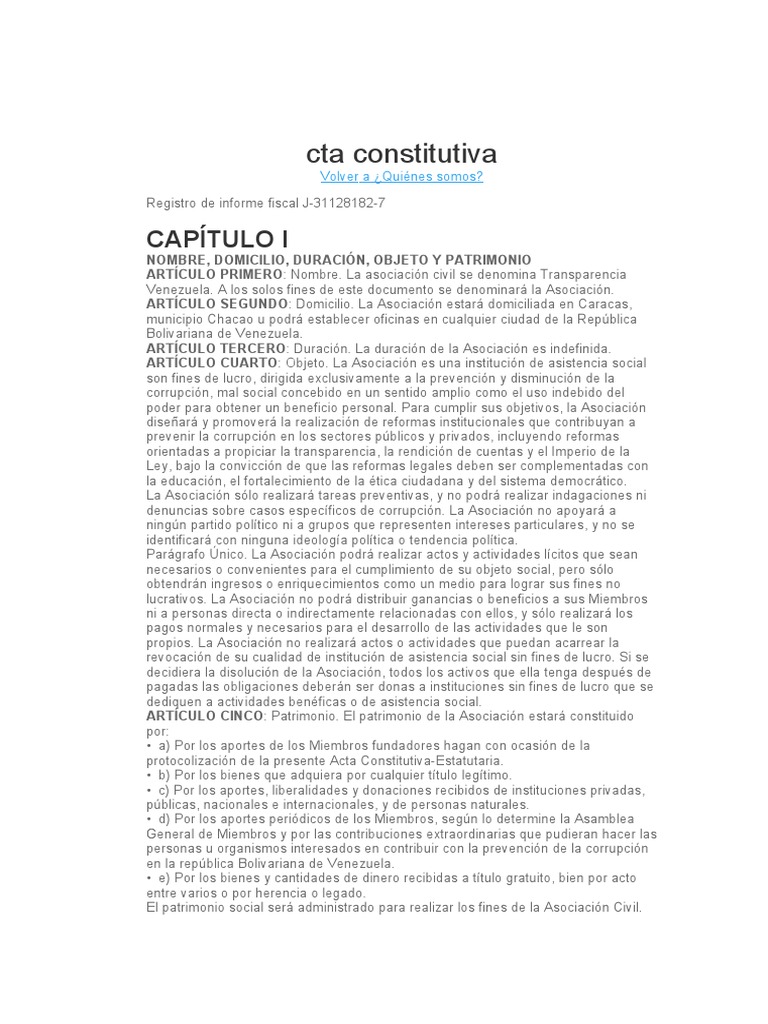 Acta Constitutiva Asociaciones Civiles | PDF | Donación | Corrupción política