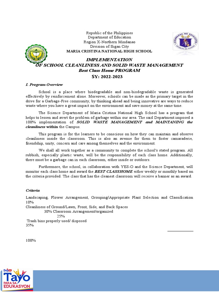 Solid Waste Program 2022 2023 MCNHS | PDF | Waste | Waste Management