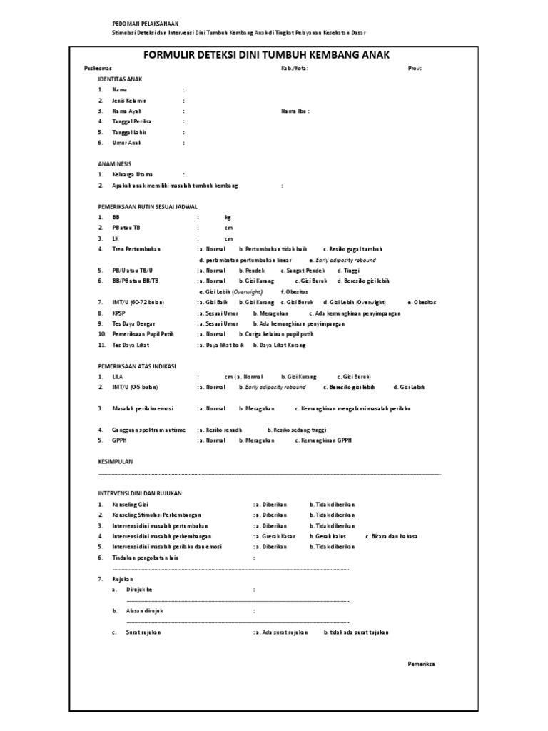 Formulir Deteksi Dini Tumbuh Kembang Anak | PDF