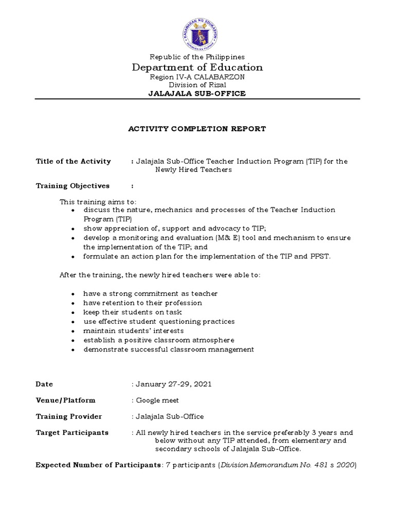 Completion Report PDF | Download Free PDF | Teachers | Gender