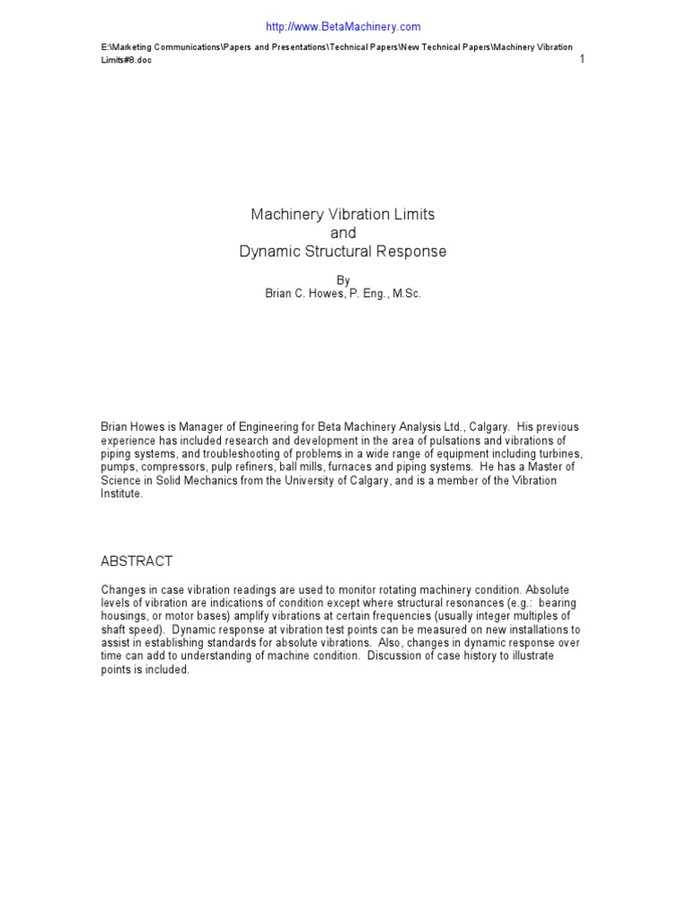 Machinery Vibration Limits and Dynamic Structural Response | PDF | Pump ... Machinery Vibration Limits and Dynamic Structural Response | PDF | Pump ...