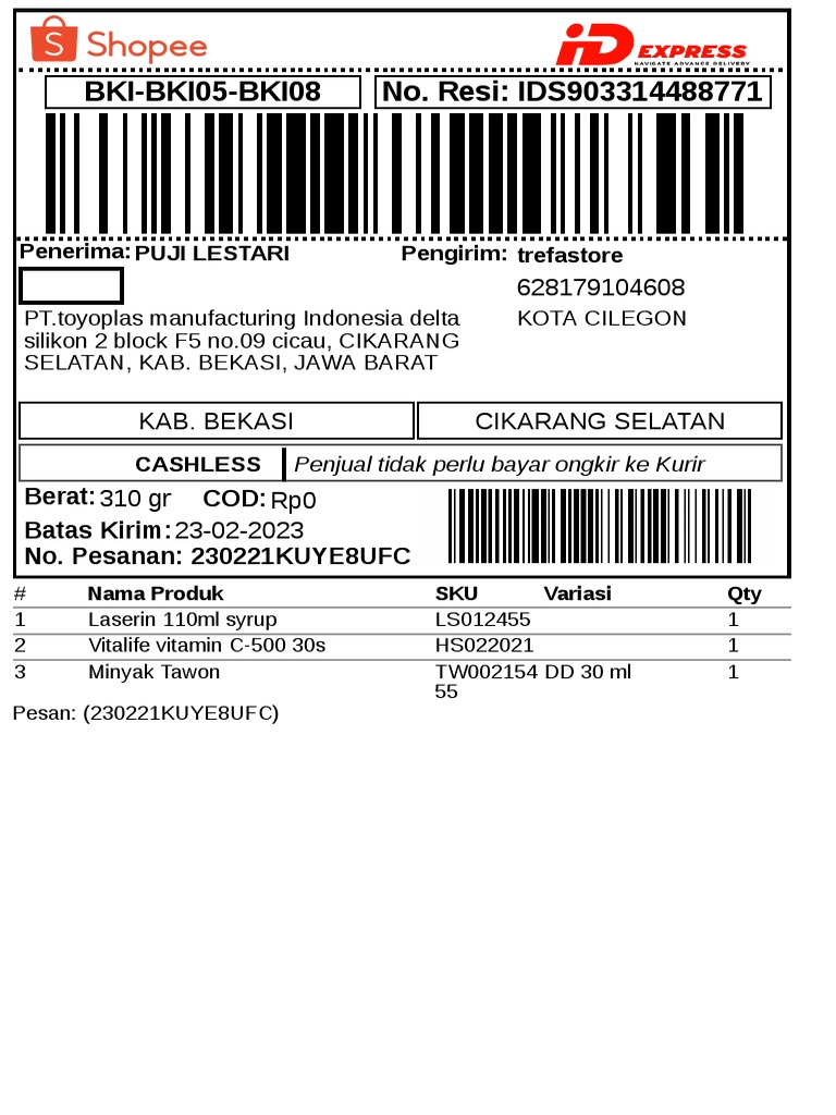 PENGIRIMAN BARANG DARI PT. TOYOPLAS MANUFACTURING INDONESIA KE PUJI ...