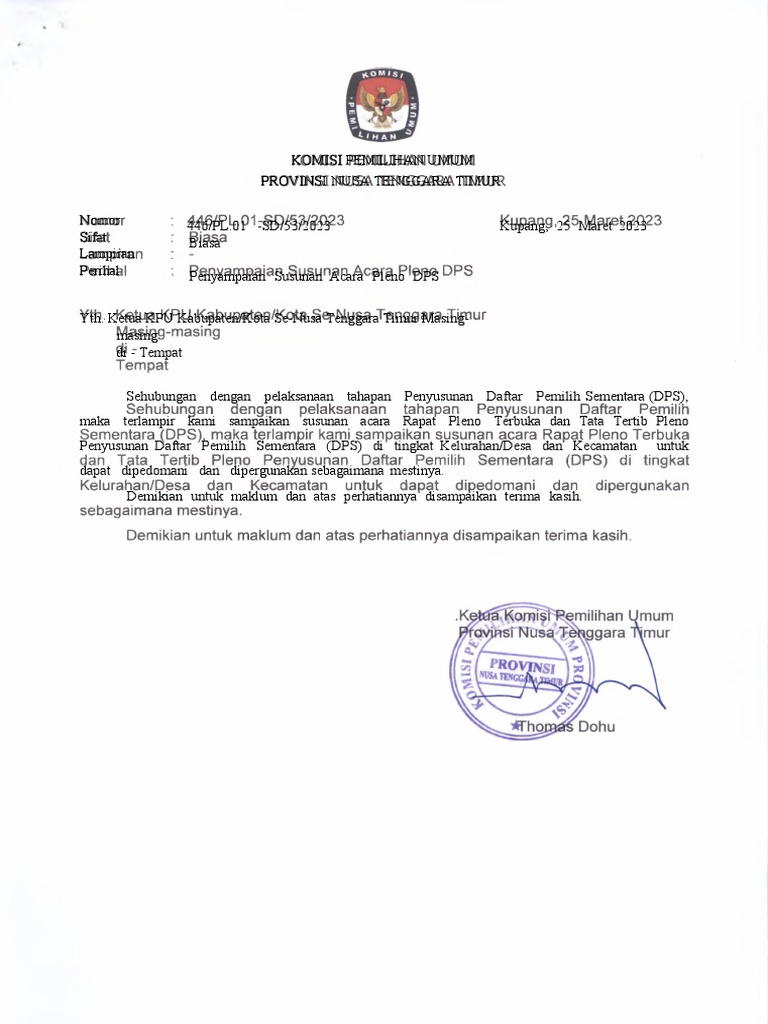 446 Penyampaian Susunan Acara Pleno DPS | PDF