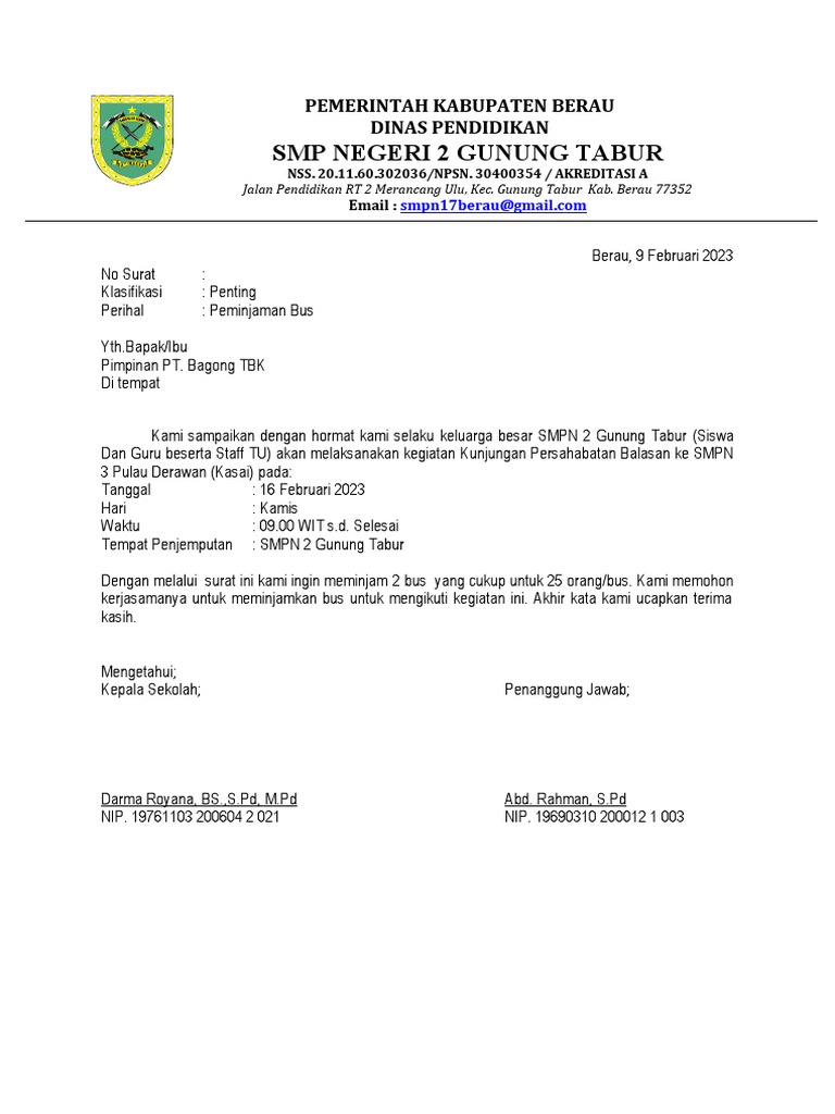 Surat Peminjaman Bus | PDF