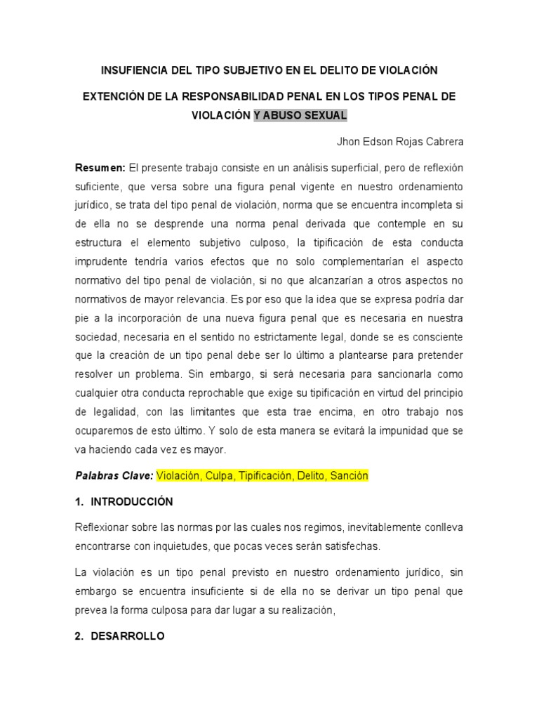 Violación Culposa | PDF | Derecho penal | Violación