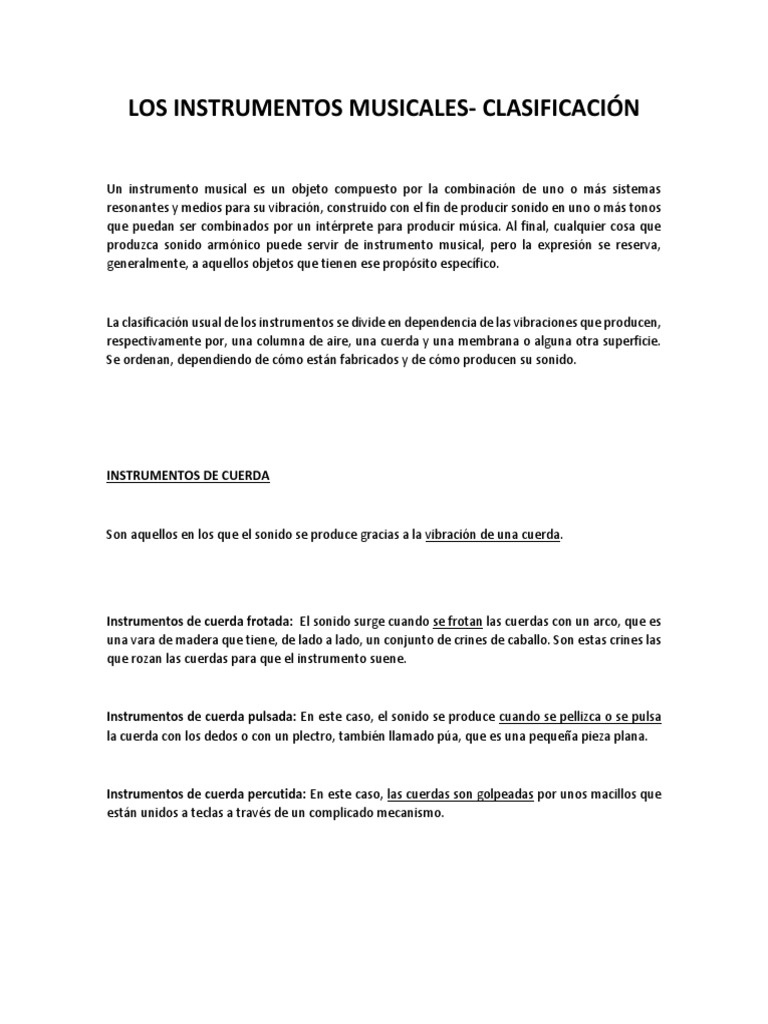 Clasificacion de Los Instrumentos Musicales PDF | PDF | Instrumentos de ...