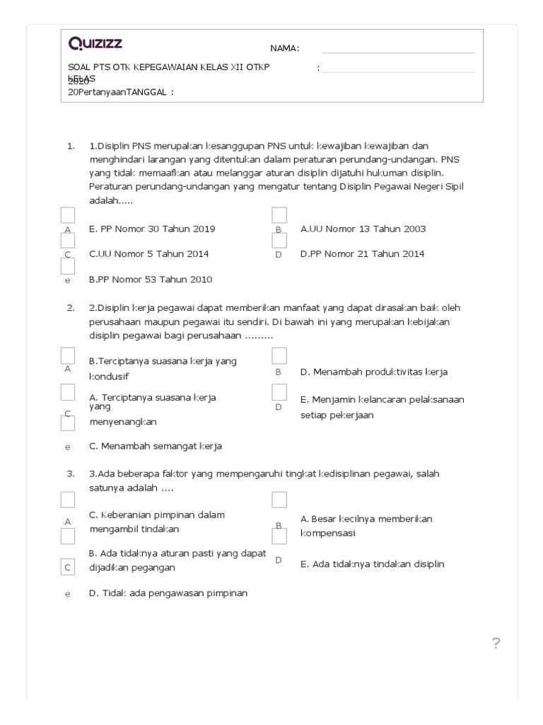 Soal PTS Otk Kepegawaian Kelas Xii Otkp 2023 | PDF