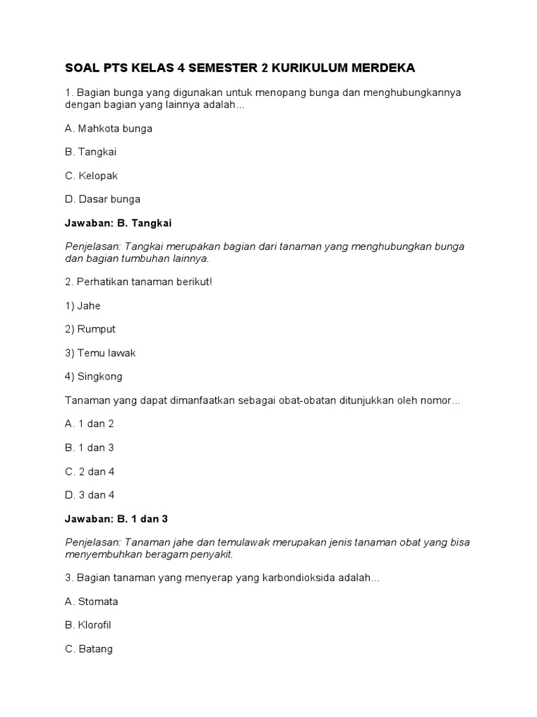 Soal PTS Kelas 4 Semester 2 Kurikulum Merdeka | PDF