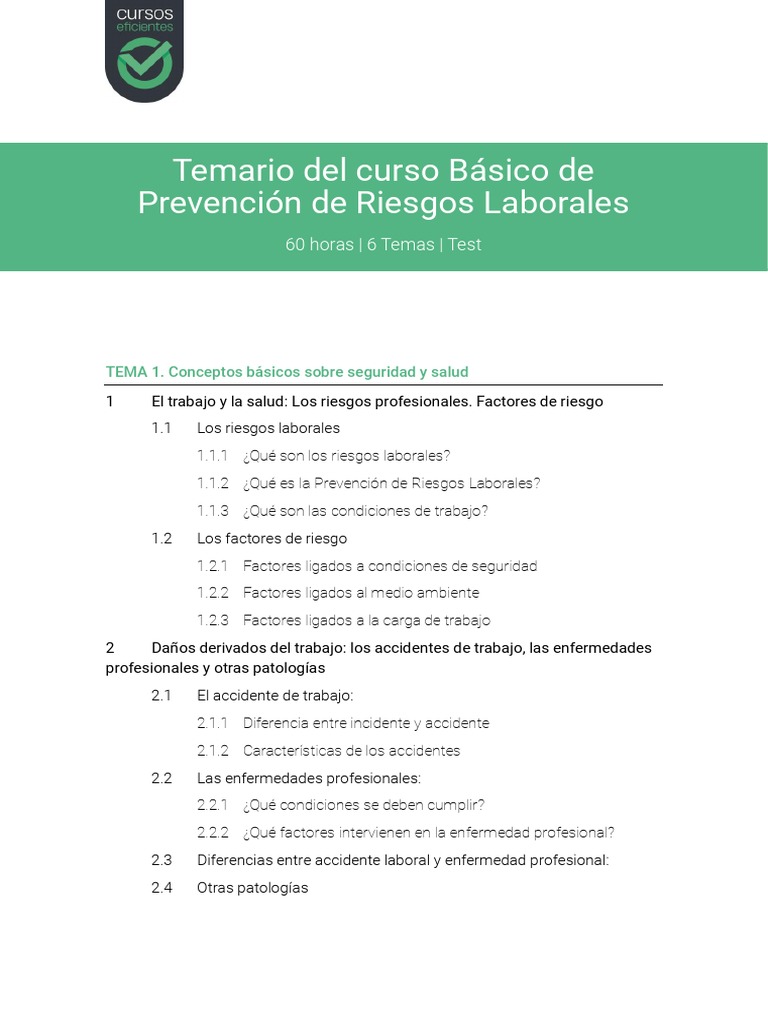 Temario Curso Básico de PRL | PDF | La seguridad | Medicina CLINICA