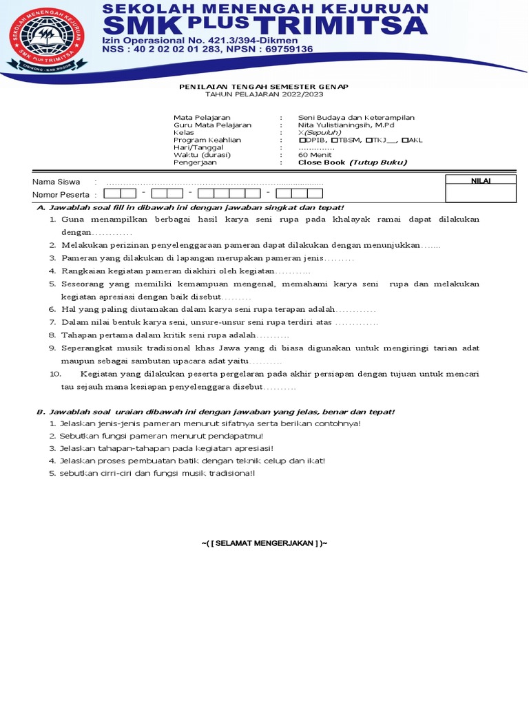 Soal SBK Kelas X | PDF