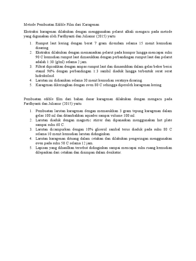 Metode Pembuatan Edible Film Dari Karagenan | PDF