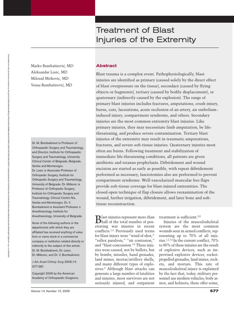 Treatment of Blast Injuries of The Extremity JAAOS | PDF | Injury ...