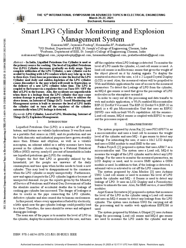 Smart LPG Cylinder Monitoring and Explosion Management System PDF | PDF ...