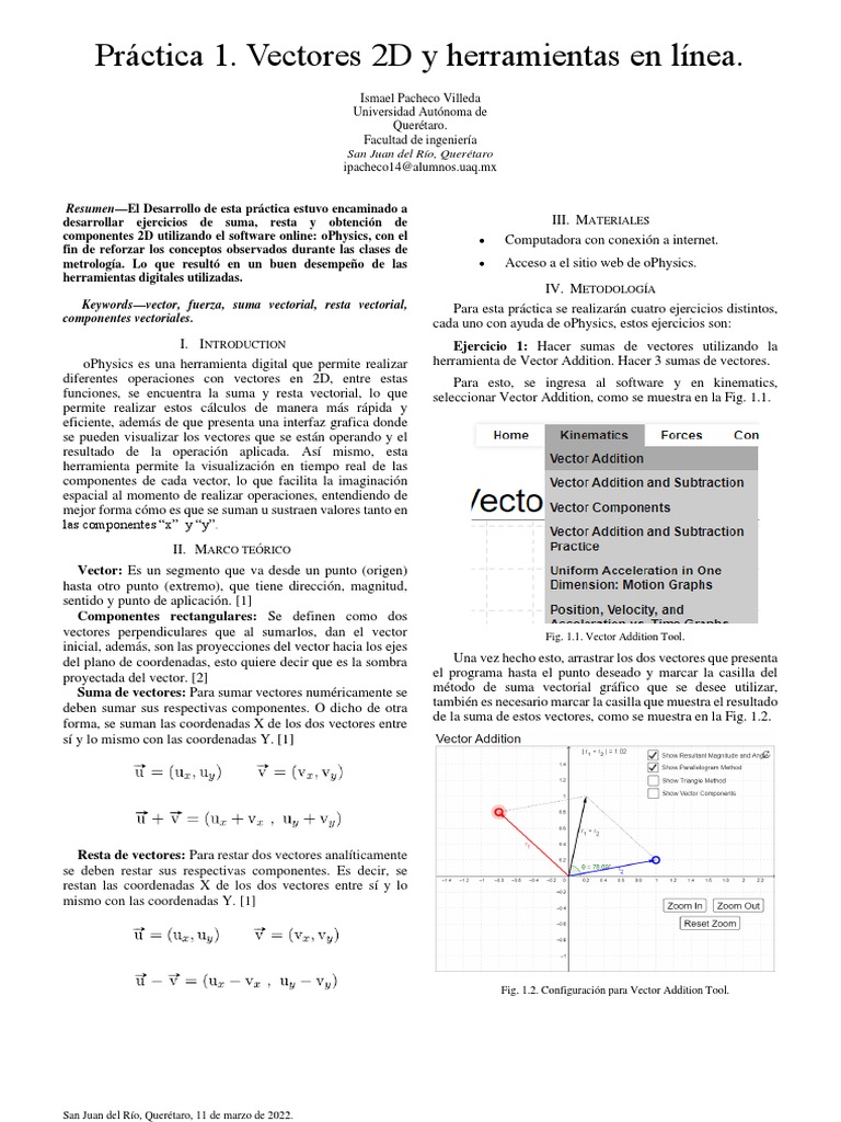 Práctica de vectores 2D utilizando herramientas en línea | PDF | Vector Euclidiano | Álgebra lineal