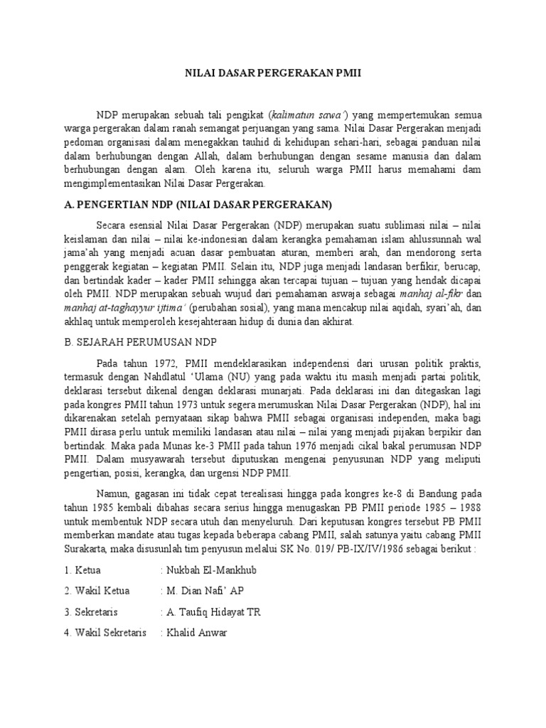 Nilai Dasar Pergerakan Pmii | PDF