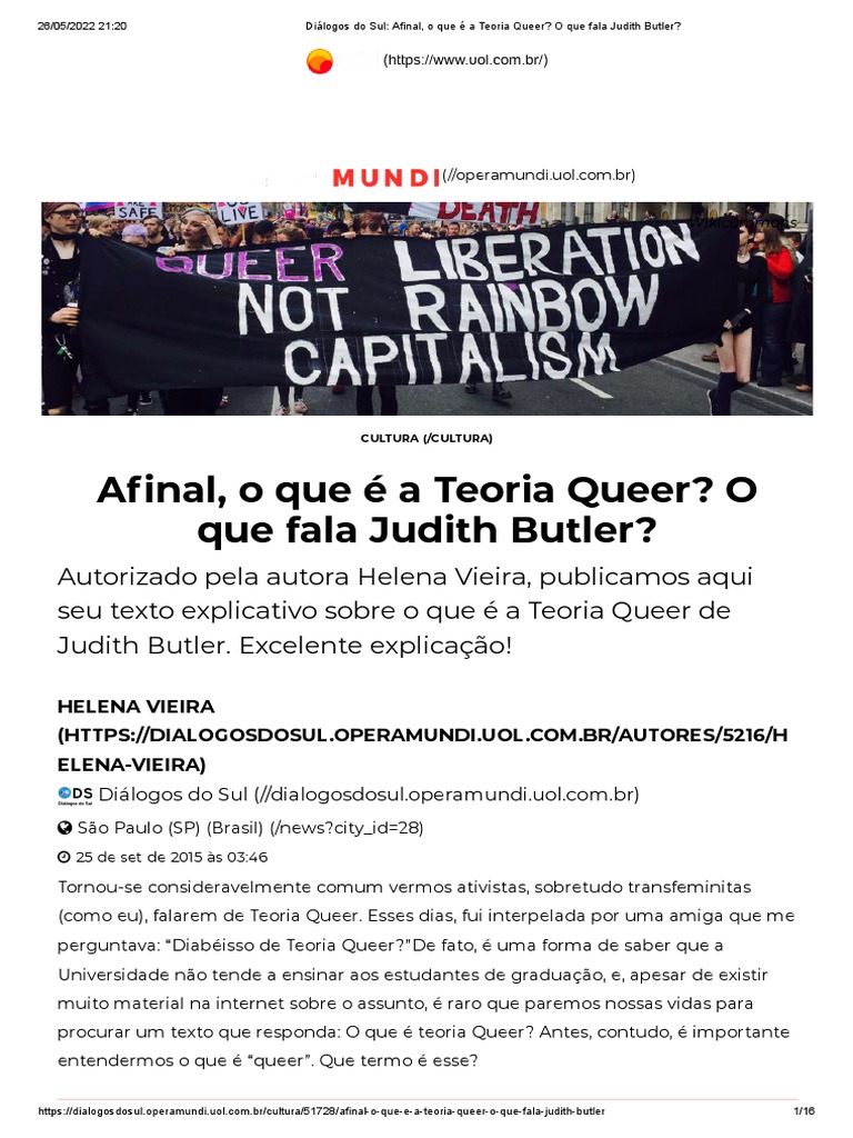 Diálogos do Sul_ Afinal, o que é a Teoria Queer_ O que fala Judith Butler_ | PDF | Gênero ...