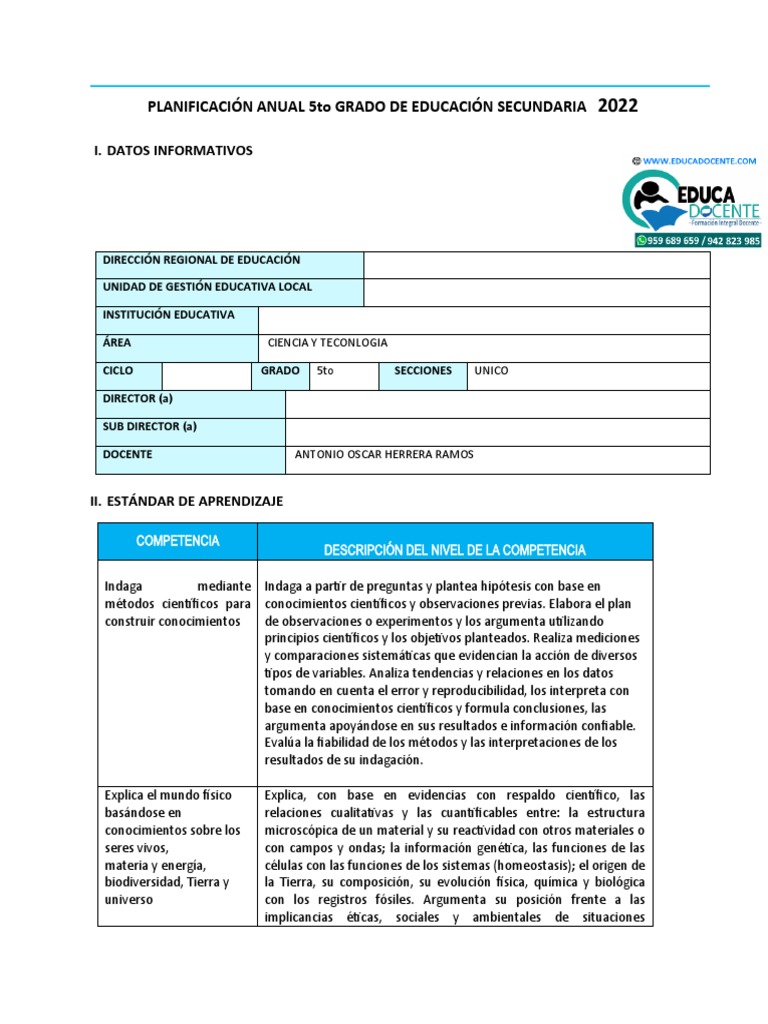 Plan Anual 5to CyT | PDF | Evaluación | Aprendizaje
