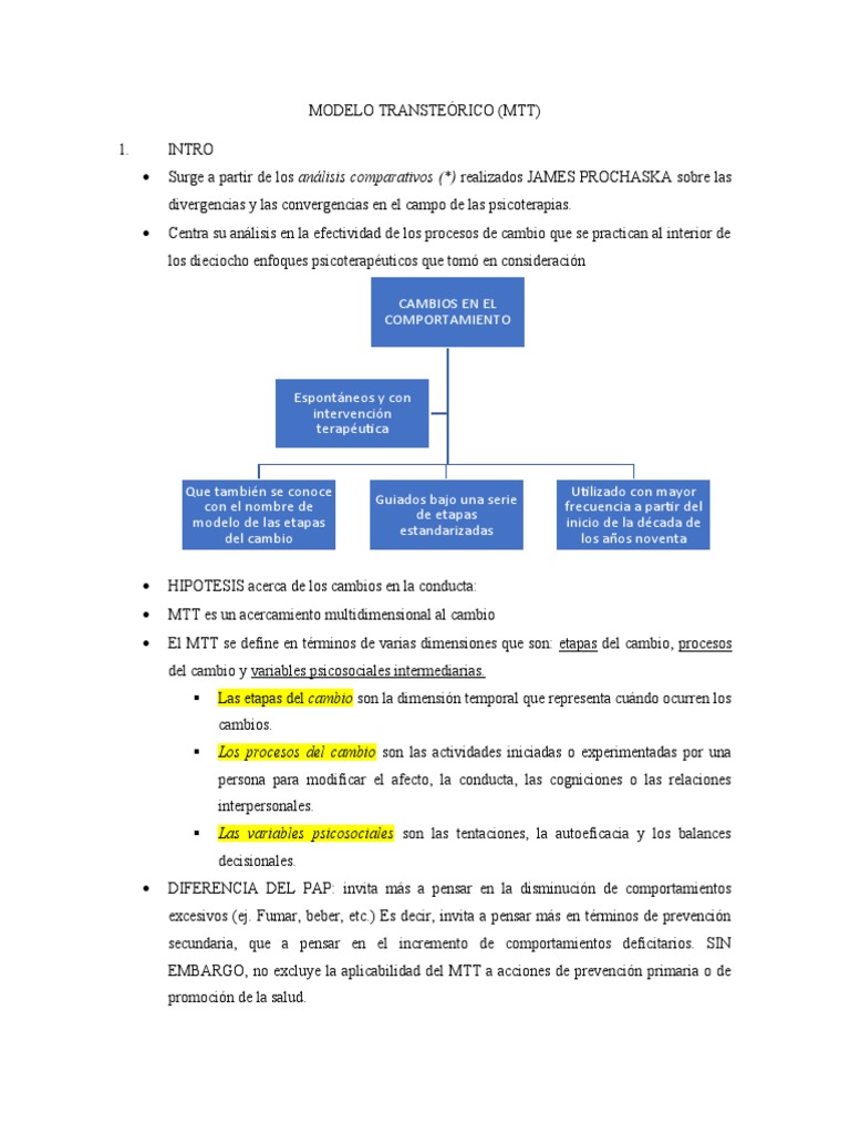 Resumen Cap 2 - Parte Modelo Transteórico | PDF | Comportamiento ...