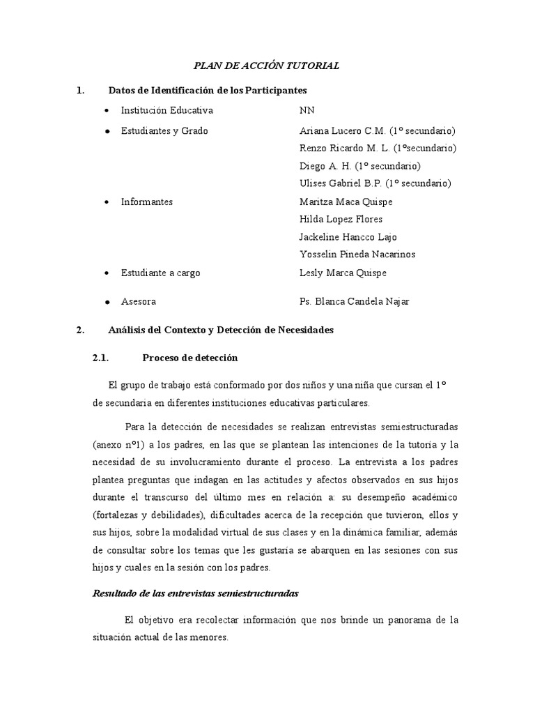 Plan de Acción Tutorial | PDF | Las emociones | Sicología