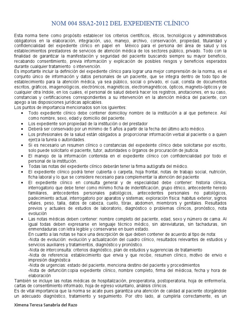 Nom 004 Ssa2 | PDF | Diagnostico medico | Cuidado de la salud