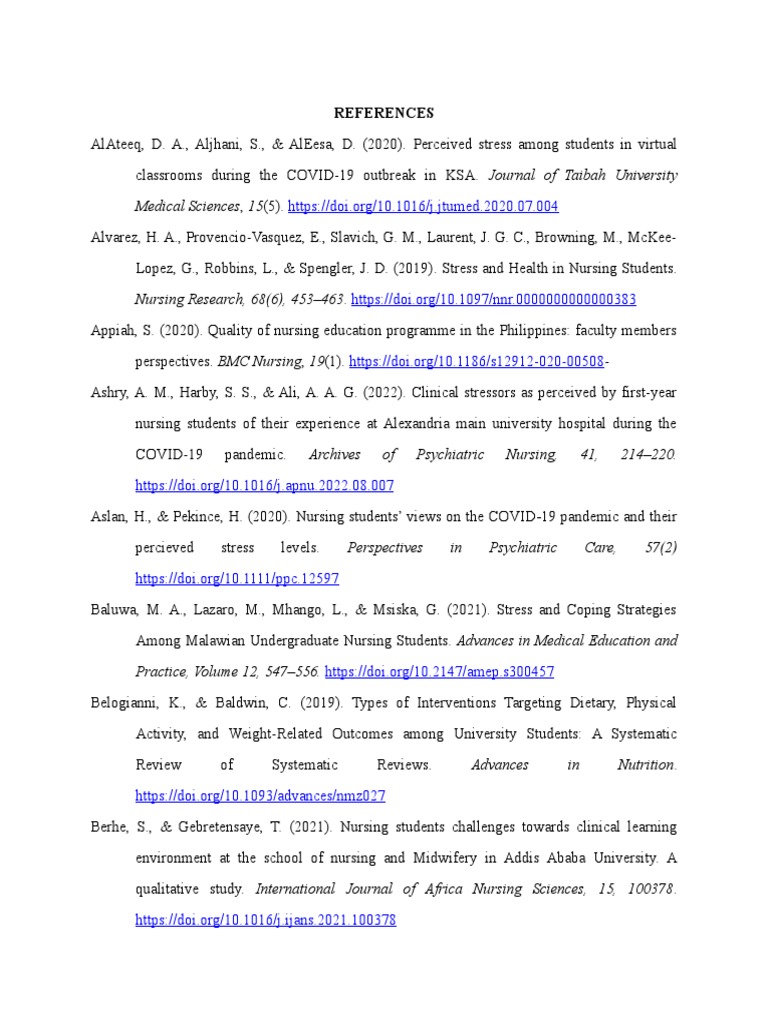 Final References | PDF | Nursing | Stress (Biology)