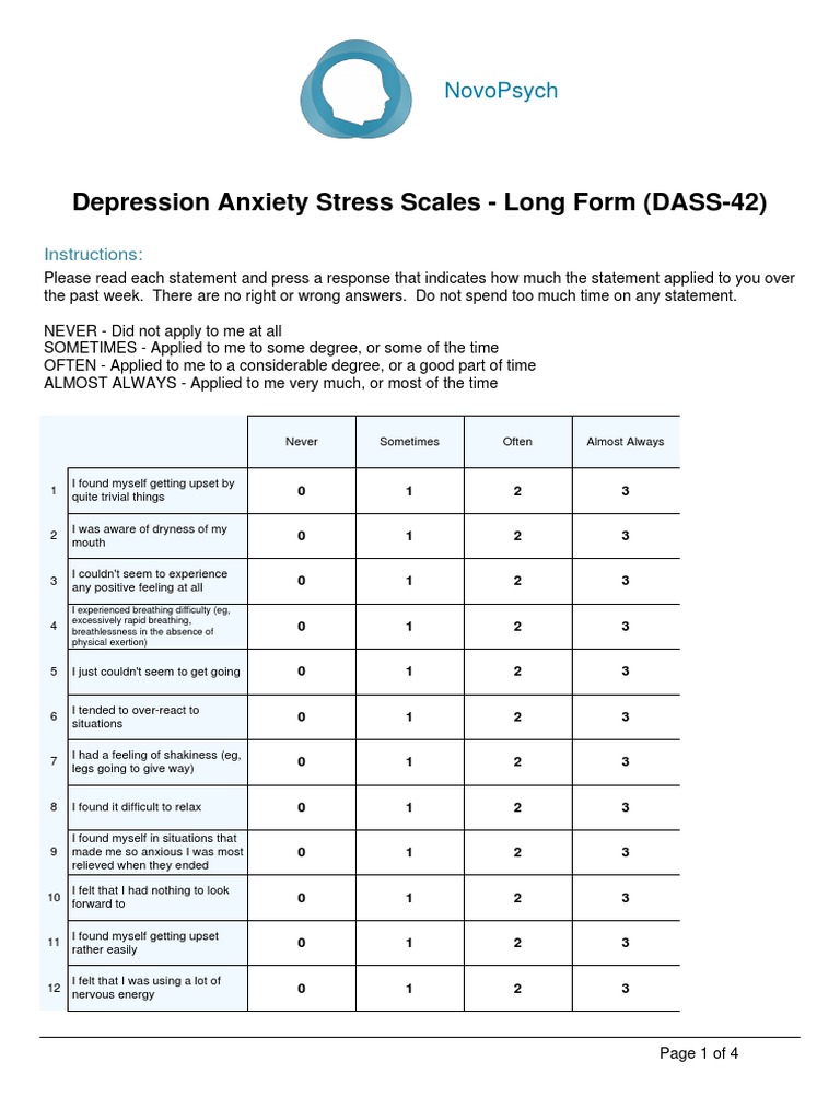 Dass-42 Assessment Form PDF | PDF | Anxiety | Feeling