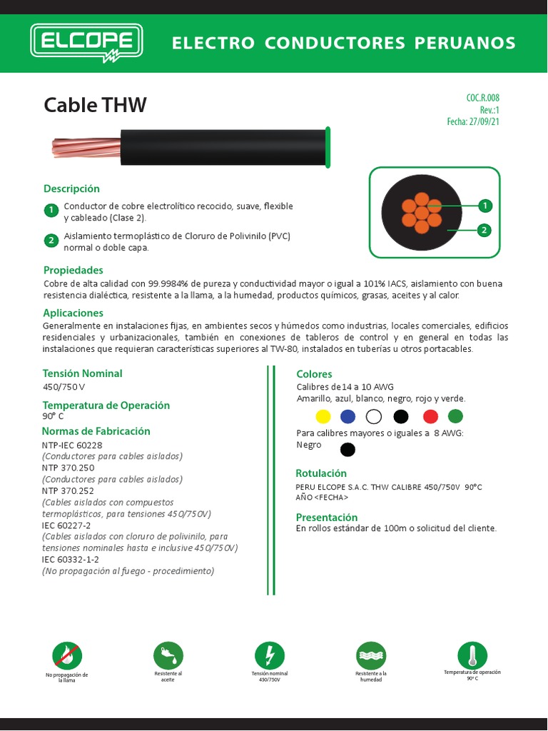 Cable - Thw-Mcm-Awg-Mm2 | PDF | Conductor electrico | Cobre