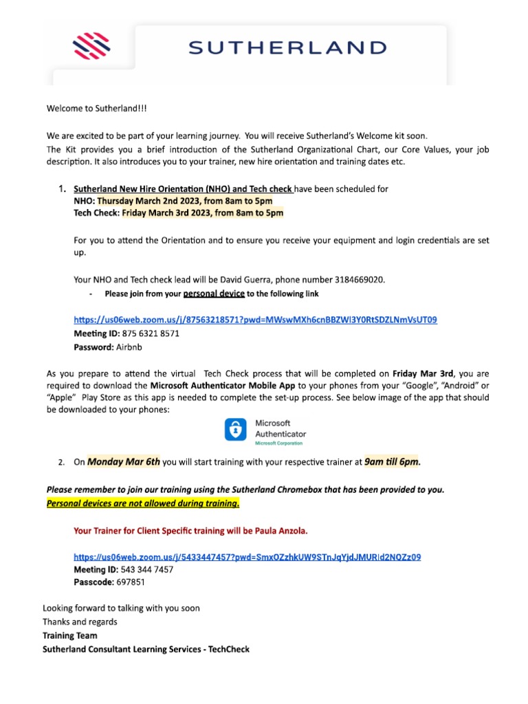 Welcome Letter Sutherland - Airbnb COL SR1 ENG W26A PDF | PDF