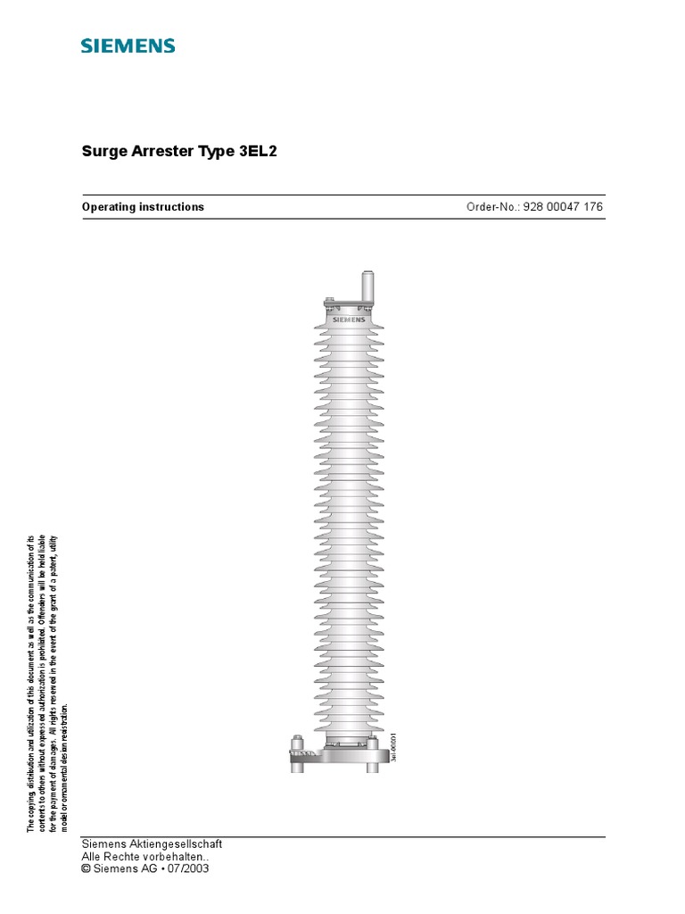Surge Arrester Type 3EL2 | PDF | Resistor | Screw