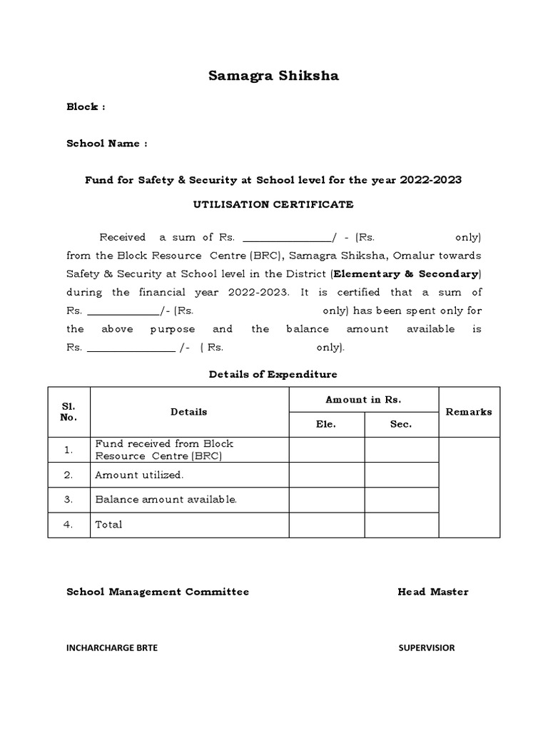 School Safety Fund Utilization Certificate 2022 | PDF